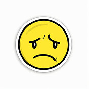 Emoji, vinyl and sticker print of depressed face, cartoon and stamp of ...