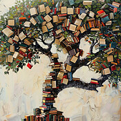 Illustration, tree and books or knowledge growth in nature as abstract ...