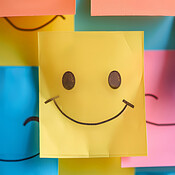 Sticky notes, art and drawing with smiley emoji or face for planning ...