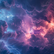 Space, abstract and clouds with lightning in sky for cosmic storm ...