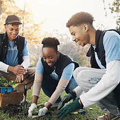 Sustainability, group and volunteer on earth day, teamwork and ecology ...