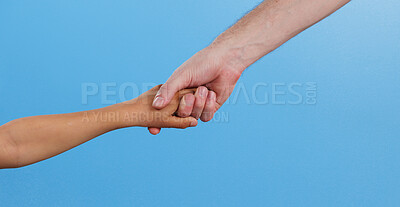 People, arms and holding hands with support in studio for teamwork ...