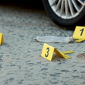 Crime scene, evidence and investigation with number label for forensic ...