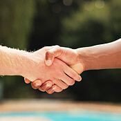 People, handshake and meeting with greeting for introduction, thank you ...