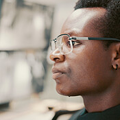 Security guard, watching and man with surveillance, serious and review ...