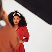 Photography, photographer and model black woman in fashion backstage ...
