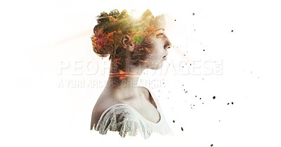 Beauty, overlay and graphic with a digital woman in studio isolated on ...