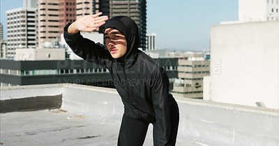 Fitness, exercise and stretching with islamic woman in workout hijab at ...