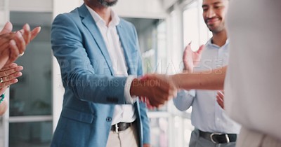 Hand shake, diversity partnership applause and business people ...