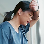 Tired, sad and healthcare professionals with burnout, stress and ...