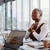 Meeting, discussion and professional black woman talking to her ...