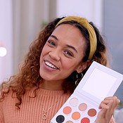 Girl, makeup tutorial video and ring light with eyeshadow, color ...