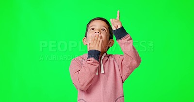 Green screen, superhero and child with poster for donation, charity and ...