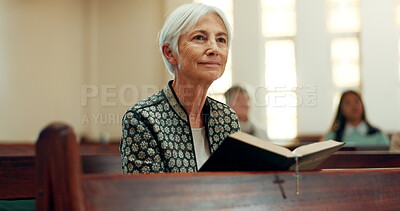 Church, bible or senior Christian woman ready to worship God, holy ...