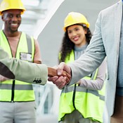 Handshake, partnership and people, applause and construction, business ...