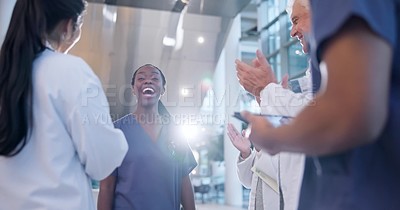 Healthcare, doctor team and cheering with success and planning in a ...