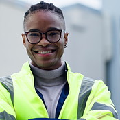 Happy black man, architect and arms crossed in city for professional ...