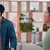 Couple, fight and anger with stress and conflict, life crisis and ...