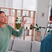 Couple, fight and angry with stress and conflict, life crisis and ...