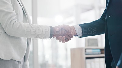 Shaking hands at meeting, business people in office and welcome ...