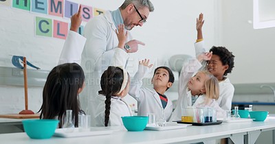 Science teacher, bubble experiment and chemistry class with experiment ...