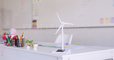 Renewable energy, wind turbine and classroom at school, innovation and ...