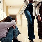 Depression, sad and student on college hallway floor with anxiety and ...