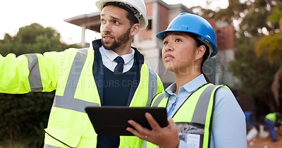 Engineering team, walking and tablet, checklist or inspection at ...