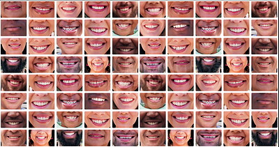 Smile, teeth and dental collage with people in a collection together ...