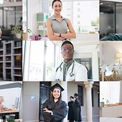 Crossed arms, collage and portrait of people for career, graduation and ...