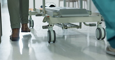 Doctors, patient and push hospital bed to surgery, healthcare and ...