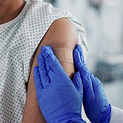 Doctor, hands and bandage on arm, vaccine and healthcare of patient in ...