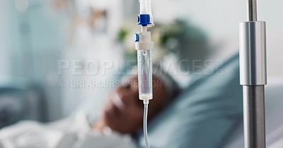 IV drip, healthcare and medicine with patient in hospital, treatment and surgery, healing or ...
