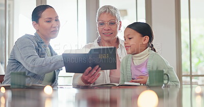 Family, kid and reading Bible for christian education, religion teacher ...