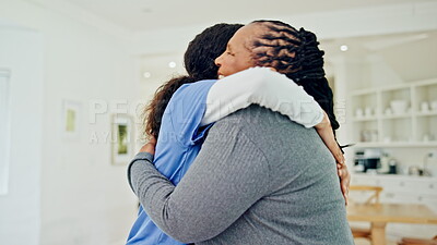 Mature patient, caregiver and happy people hug, bond and woman ...