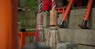 Japanese, rope and shrine with spiritual, religion and history of a ...