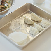 Dumpling, Japan and food on table in kitchen for process, meal ...