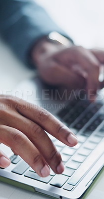 Businessman, hands and typing on laptop with keyboard for schedule ...