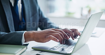 Businessman, hands and typing on laptop with keyboard for schedule ...