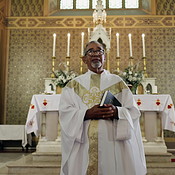 Preaching, bible and priest in church for religion, spiritual and ...