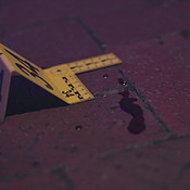 Crime scene, investigation and blood on floor for evidence, forensics ...