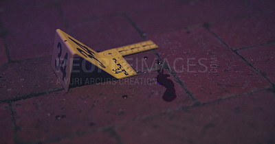 Crime scene, investigation and blood on floor for evidence, forensics ...