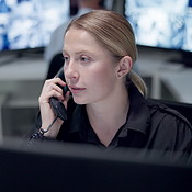 Emergency, phone call and woman on computer for service, first ...