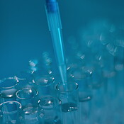 Vials, lab and liquid for medical research with science experiment ...