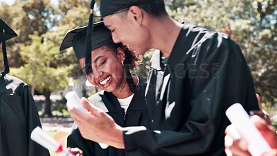 Happy woman, students and graduation with hug in celebration for ...
