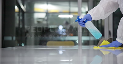 Cleaning, disinfection and people with hazmat suit in laboratory for ...