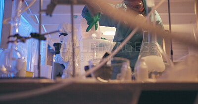 Chemical, laboratory and PPE suit for science in engineering in ...