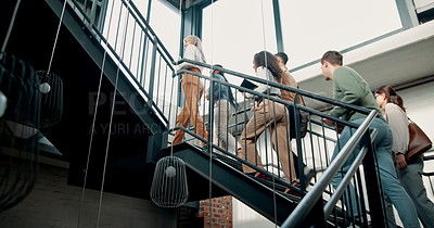 Business people, office and stairs at a creative company agency with ...