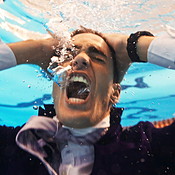 Stress, angry and business man underwater in swimming pool for ...