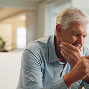 Senior, man and sad with support from son with comfort, conversation ...